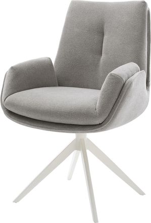 DELIFE Esszimmerstuhl Clea-Flex Kreuzgestell breit Weiß Strukturstoff Soft Grau 360° drehbar Wippfunktion