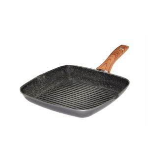 STONELINE Back to Nature Grillpfanne, 28cm, Aluguss, antihaft, echte Steinpartikel, grau, induktionsgeeignet, Holzoptik