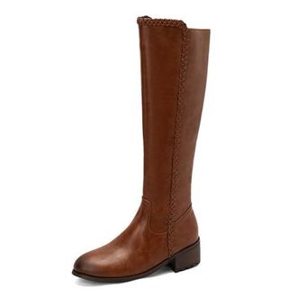 Generic Bottes d&eacute;quitation western pour femme - Bout rond - Talon bloc bas - Veau large avec fermeture &eacute;clair lat&eacute;rale - Chaussures dhiver d&eacute;contract&eacute;es, marr