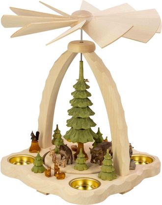 Seiffener Volkskunst Sten Heydenreich | Erzgebirge Pyramide für Teelichter & Pyramidenkerzen | Weihnachtspyramide | 27 cm | mit Wildschweinrotte farbig