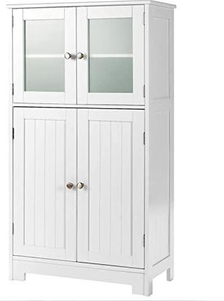 Giantex Armoire de Rangement Haute &agrave; 4 Portes, Colonne Salle de Bain &Eacute;tag&egrave;re R&eacute;glable &agrave; 3 Niveaux, Commode en Bois Convient pour Toilette, Salon, Cuisine, 30 