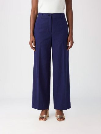 Alberto Biani Pantalon large en coton &agrave; taille haute avec passants de ceinture
