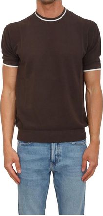 Paolo Pecora Homme, Pulls, Brun, Taille: XL Pull &agrave; Manches Courtes avec Bordure Ray&eacute;e
