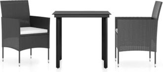 vidaXL Mobilier de Salle &agrave; Manger de Jardin avec Coussins 3 pcs Mobilier &agrave; D&icirc;ner Table et Chaises de Repas Meubles de Terrasse Patio Ext&eacute;rieur Noir