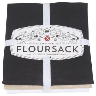 Now Designs Floursack K&uuml;chent&uuml;cher, 3er-Set, Schwarz/Auster/Wei&szlig;