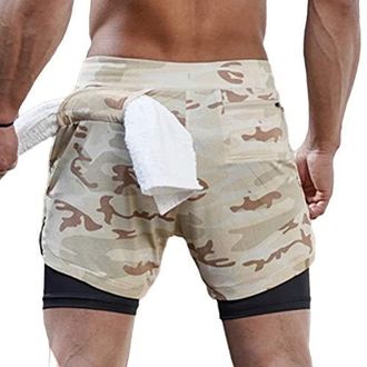 TOMWELL Homme Shorts de Course, 2-in-1 Short de Sport Double Couche Respirant Séchage Rapide Fitness Shorts Short de Training Jogging avec Poches et Drawstrin