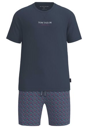 Tom Tailor Shorty TOM TAILOR, Herren, Gr. 48, blau, mittel, allover, Single Jersey, Obermaterial: 100% Baumwolle, Homewear-Sets Shorty