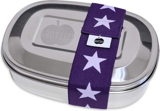 Brotzeit 16x12x4cm Edelstahl Brotdose Magic mit Gummiband nach Farbauswahl Edelstahldose Vesperdose Jausenbox Brotzeitdose (Sterne Lila)
