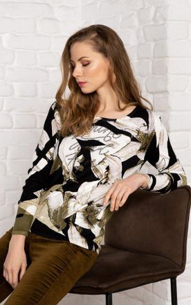 Passioni Strickpullover mit Blumenprint und Strassdetails