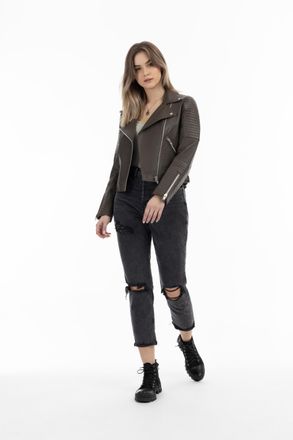Dreimaster Dreimaster Bikerjacke aus Leder Damen Taupe