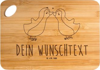 Mr. & Mrs. Panda Personalisiertes Schneidebrett Pinguin Liebe - Personalisierte Geschenke, Geschenkidee, Freundin, Hochzeit, Holzbrett Mit Gravur, Holzbrettchen Namen,