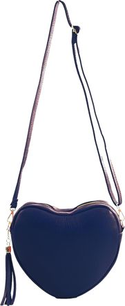 modamoda.de T267 Damen Leder Herzf&ouml;rmige Umh&auml;ngetasche Schultertasche, handmade in Italy (Dunkelblau)