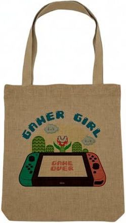 Fabulous Sac Shopping Tote Bag Aspect Lin - Gamer Girl Jeux Video Console Retro Gaming - Sac de Courses Toile Epaisse 360g Beige Naturel Cabas Port&eacute; Epaule Sol