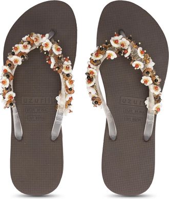 UZURII Slipper & Pantoletten - flip flop Tulum Bloom Coffee - Gr. 37_38 - in Braun - f&uuml;r Damen