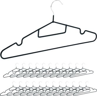 Relaxdays Kleiderbügel, 24er Set, rutschfest gummiert, Steg, Einkerbungen, Krawattenhalter, Bügel platzsparend, schwarz