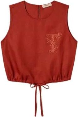 Twinset Femme, Tops, Brun, Taille: 42 FR Haut en lin avec logo brod&eacute;