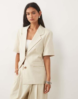 Nobody's Child blazer boyfriend en coton &agrave; col V plongeant, ajust&eacute;, en ensemble coordonn&eacute; cr&egrave;me-Blanc