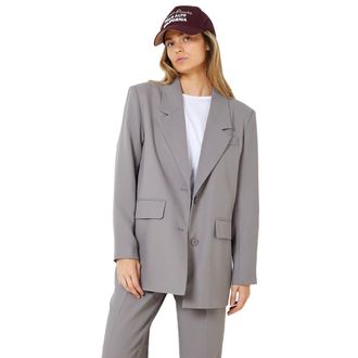 Noisy May Damen Eleganter Oversized Blazer mit Taschen Basic Cardigan Business Jacke Mantel NMMILLA, Farben:Grau, Größe:L