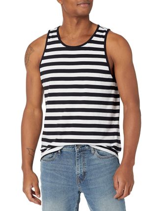 Amazon Essentials Herren Tanktop, Normale Passform, Schwarz Weiß Querstreifen, XXL