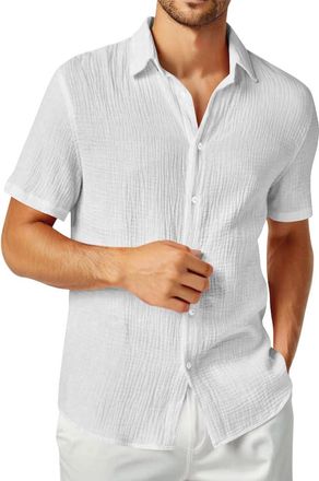 Onsoyours Hemd Herren Kurzarm Button Down Sommerhemd Musselin Leicht Strand Freizeit Businesshemd A Wei&szlig; XL