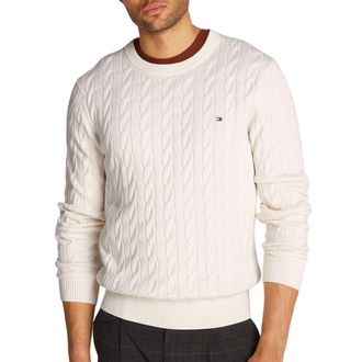 Tommy Hilfiger Herren Classic Cotton Cable Crew Neck Mw0mw33132 Pullover, Gelb (elfenbeinfarbenes Bl&uuml;tenblatt), M
