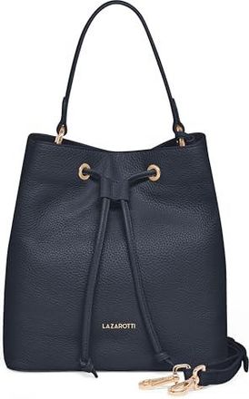 Lazarotti Bologna Sac à main en cuir véritable pour femme - Sac à main avec bandoulière amovible et réglable en longueur - 25 cm, bleu marine, Taille unique