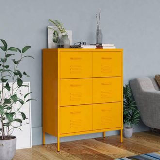 vidaXL Vidaxl - Armoire &agrave; tiroirs jaune moutarde 80x35x101,5 cm - Acier robuste - 6 tiroirs avec glissi&egrave;res &agrave; billes - Capacit&eacute; de charge 120 kg