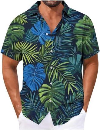 Generic Chemise hawa&iuml;enne d&eacute;contract&eacute;e et confortable pour homme - Col rabattu - L&eacute;g&egrave;re et respirante - Classique - Chemise de plage &agrave; manches courtes - Chemi
