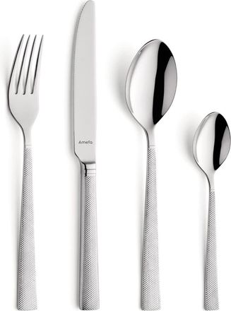 Amefa Jewel 8010 Besteck-Set für 6 Personen, rostfrei, poliert & spülmaschinenfest, hochwertige Griffe mit Diamantd, Silber/Braun, 24-teilig
