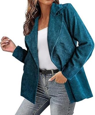 Generic Cardigan pour femme - Veste colorée en velours côtelé - Pull élégant pour femme, bleu, M