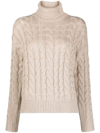 Brunello Cucinelli Kaschmirpullover mit Zopfmuster - Nude