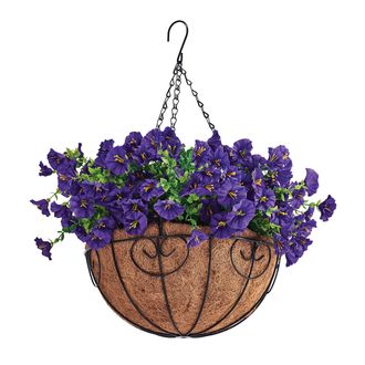 Mikasa Mikasa K&uuml;nstliche h&auml;ngende Blumenpflanze mit violetten Blumen, k&uuml;nstliche gr&uuml;ne Rebe, realistische Kunststoff-H&auml;ngekorb-Pflanze, k&uuml;nstliche H&auml;ngeblume