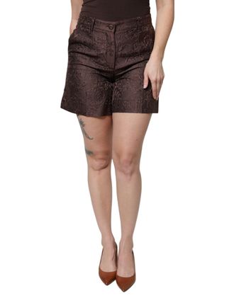 Dolce & Gabbana Womens Brown Floral Brocade Mid Waist Mini Short Cotton Silk