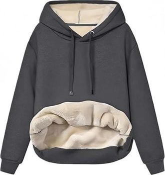 Generic Sweat &agrave; capuche d&eacute;contract&eacute; en polaire chaude doubl&eacute;e Sherpa pour femme, chandail &agrave; capuche &eacute;pais avec poches, gris fonc&eacute;, 3XL