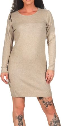 Hailys Langarm Strickkleid Long Shirt Feinstrick Rundhalsausschnitt Gerippte Abschlüsse, Farben:Beige, Größe:XXL