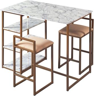 Teamson Home Ensemble table de petit-déjeuner Marmo Teamson Home avec plateau faux marbre, finition cuivre VNF-00084