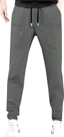 Generic Pantalon respirant &agrave; coupe droite pour homme pour le travail et les v&ecirc;tements d&eacute;contract&eacute;s, taille &eacute;lastique, l&eacute;ger et confortable, gris fonc&eacute;, 4XL
