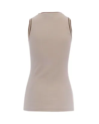 Fabiana Filippi Womens Tank Top Ribbed Jersey Cream-Taupe Cotton Vests & Tops Cream/taupe