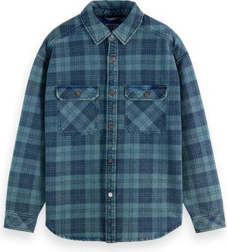 Scotch & Soda Herren Washed Denim Checked Overshirt, Indigo Check 410, XXL