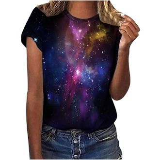 Generic Galaxy Kost&uuml;m Damen, Galaxy Shirt Damen 3D Galaxie Bedrucken Grafik-T-Shirts Universum Sternenhimmel Weltraum Karneval Kost&uuml;m Tshirt Kurzarm Rundhals 