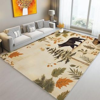 Generic Couleur Claire Lavable en Machine Tapis Salon Style r&eacute;tro et champ&ecirc;tre Ours, 160 x 230 cm Doux Tapis de Sol Pelucheux Dessous Antid&eacute;rapant, Entree Int