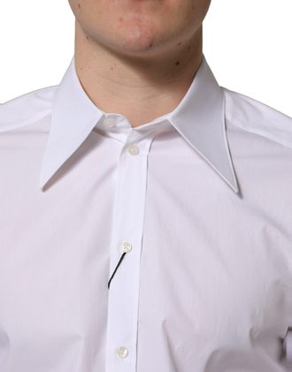 Dolce & Gabbana White Martini Long Sleeves Men Dress Shirt Cotton Silk
