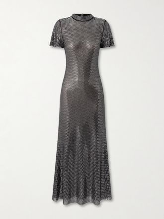 Self Portrait Midikleid Aus Mesh Mit Kristallen - Grau