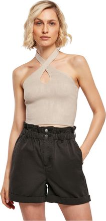 Urban Classics Damen Ladies Rib Knit Crossed Neckholder Top T-Shirt, lighttaupe, 4XL
