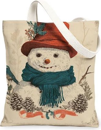 Generic Sac fourre-tout en toile motif bonhomme de neige vintage, sac de courses r&eacute;utilisable, l&eacute;ger, lavable et respectueux de lenvironnement, pour voyage, p