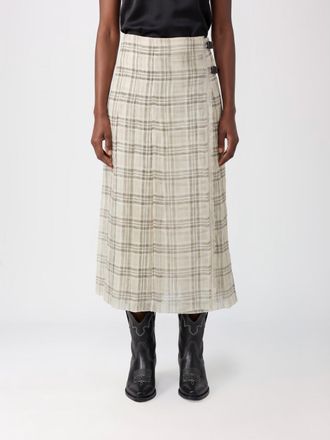 Durazzi Milano Jupe midi en coton et soie &agrave; motif tartan avec boucle