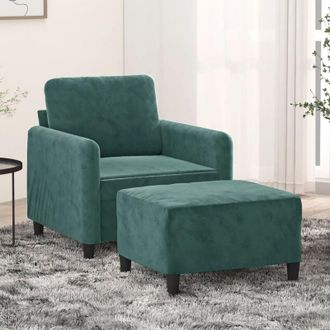 vidaXL Fauteuil avec repose-pied Vert fonc&eacute; 60 cm Velours vidaXL