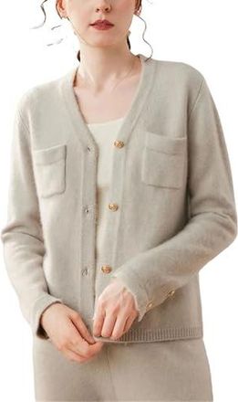 Generic Cardigan ouvert en cachemire doux pour femme - Col en V - Tricot - Printemps - Manches longues - Col en V - Boutonn&eacute;, Couleur : blanc cr&egrave;me, XS