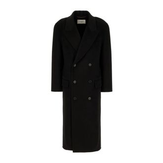 Saint Laurent Double-Breasted Coat - - Coats - Damen - Schwarzk - M