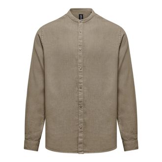 Bomboogie Homme, Chemises, Beige, Taille: 2XL Chemise en lin &agrave; col mandarin